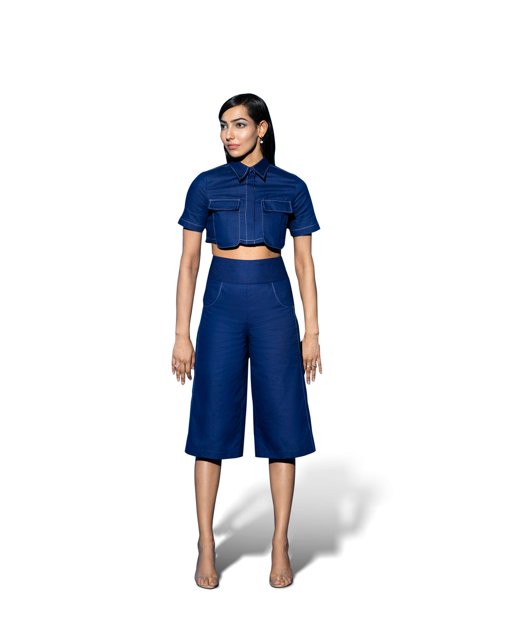 Ink Blue Topstitch Cropped Shirt – MeLova